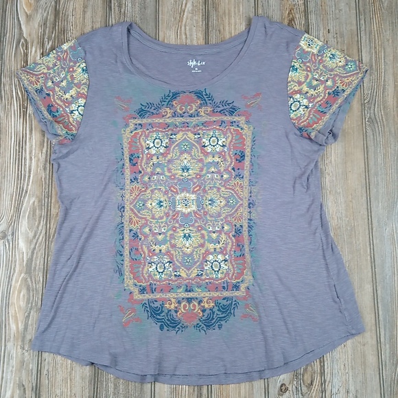 Style & Co. | Tops | Style Co Short Sleeve Colorful Eccentric Pattern ...